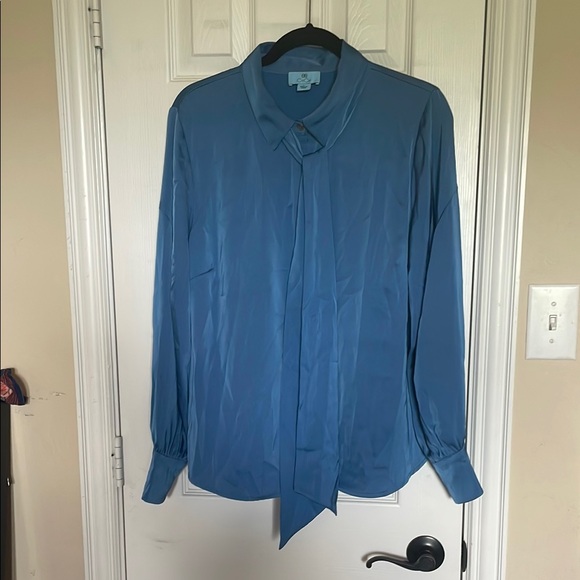 CeCe | Tops | Cece Button Up Bow Blouse Cornflower Blue Size Large ...